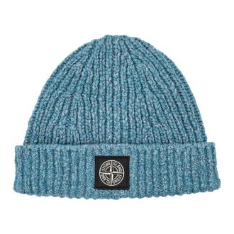Stone Island unisex, Accessoires, Bleu, Taille: ONE Size Fancy Yarn Moulin&eacute; Wool Beanie