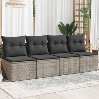 vidaXL Vidaxl - Canap&eacute; de jardin 4 places avec coussins gris r&eacute;sine tress&eacute;e