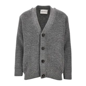 Amaranto Amaránto, Homme, Pulls, Gris, Taille: M Cardigan côtelé avec boutons recouverts de cuir