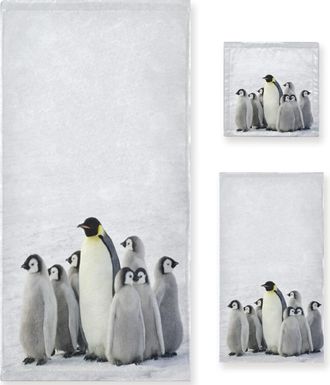 Naanle Pinguin-Set mit 3 Handt&uuml;chern, 1 Badetuch+1 Handtuch + 1 Waschlappen, ideale Dekoration f&uuml;r Badezimmer, Hotel, Fitnessstudio, Spa und Strand