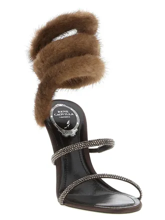 Rene Caovilla Womens Lindsey Sandal Brown Satin Heels