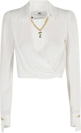Elisabetta Franchi Femme, Blouses et Chemises, Blanc, Taille: 40 FR Blouse en georgette avec d&eacute;tail bijou