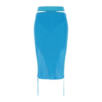 ADĀMO Andrea Adamo Femme, Jupes, Bleu, Taille: 38 FR Jupe Crayon en Maille C&ocirc;tel&eacute;e