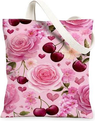 Generic Sacs fourre-tout en toile florale, design &eacute;l&eacute;gant de fleurs de cerisiers, sacs d&eacute;picerie r&eacute;utilisables, sacs d&eacute;picerie printaniers, vintage, l&eacute;gers, l