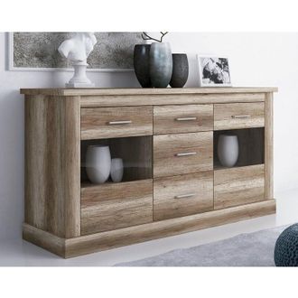 PEGANE Pegane - Buffet, Meuble de rangement coloris Ch&ecirc;ne vieilli - Longueur 170 x Profondeur 49 x Hauteur 88 cm