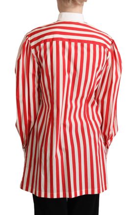 Dolce & Gabbana Womens Red White Striped Long Sleeves Formal Shirt Cotton