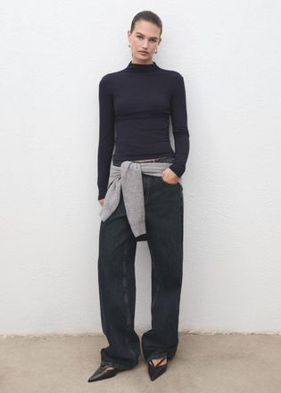 Mango T-shirt à col montant bleu marine - Femme - XXS - MANGO