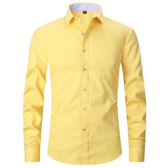 Generic Chemise &agrave; manches longues pour homme - Classique - Moderne - Coupe facile - Avec col Kent - En coton m&eacute;lang&eacute; - Pour la vie quotidienne, le bureau, les