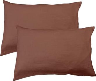 Matt & Rose Taies doreiller Unies Double Gaze DE Coton 50x70cm | 100% Coton de qualit&eacute; sup&eacute;rieure | Oeko-TEX | Taies doreiller 50x70cm | Chocolat