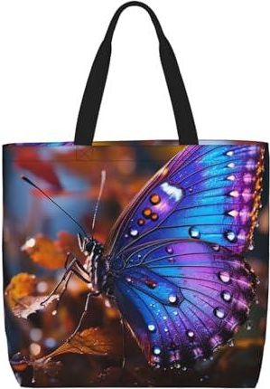 Generic Papillon Violet Sac Cabas R&eacute;utilisable Sacs De Courses D&eacute;contract&eacute; Sac A Main Femmes Pour Travail Shopping Quotidienne