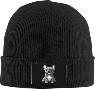 Generic Bonnet Chien Bouledogue Fran&ccedil;ais De Dessin Anim&eacute; Tricot&eacute;s Bonnets Hiver Multifonctionnel Chimio Bonnet, pour Ski, Enfants, Sommeil, 56-62cm