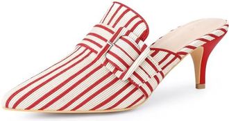 Allegra K Mules &agrave; talon aiguille &agrave; enfiler &agrave; bout pointu avec boucle et rayures pour femme, Rouge, 40.5 EU