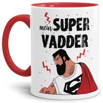 Tassendruck Tasse Mein Super Vadder Geschenkidee zum Herrentag f&uuml;r den Papa/Super-Held Lustig/Innen & Henkel Rot