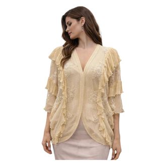 Aniye By Cardigan aus T&uuml;ll und Spitze mit R&uuml;schen - - Blouses & Shirts - Damen - Gelb - XS