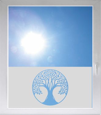 Indigos UG Sichtschutzfolie - Baum des Lebens Design 2 - ab 50 cm x 50 cm - Fensterfolie - Glasdekorfolie - satiniert Blickdicht - selbstklebend - Duschkabine - 