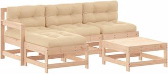 vidaXL The Living Store Salon de jardin 5 pcs avec coussins bois massif - Salon De Jardin - Mobilier De Jardin - Ensemble Salon - Meubles De Jardin - Bois