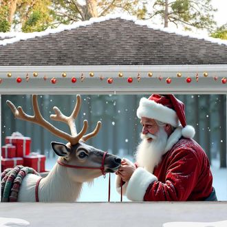 Generic Weihnachtsbanner Für Garagentore, Weihnachtsmann-Motiv, Große Abdeckung Für Garagentore, Weihnachtsdekoration, Wiederverwendbarer Feiertagshintergrund