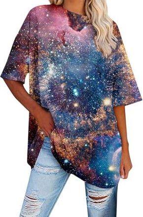 Generic T-shirt Galaxy pour femme - Imprim&eacute; galaxie - Tendance - Ciel &eacute;toil&eacute; - &Eacute;t&eacute; - Costume de carnaval - Costume de galaxie - Univers - Manches courtes, Mul