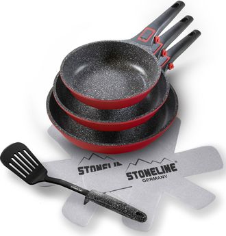 STONELINE SMART Pfannenset 6-teilig 20/24/28 cm, Pfanne Aluguss, Abnehmbarer Griff Pfannenwender Pfannensch&uuml;tzer, Pfanne Induktion, Alle Herdarten, Antihaftbesc