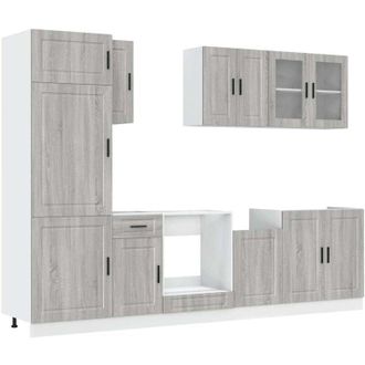 vidaXL Vidaxl - 8-tlg. K&uuml;chenschrank-Set Kalmar Grau Sonoma Holzwerkstoff
