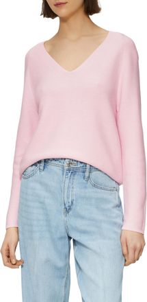s.Oliver Gerippter Strickpullover aus Baumwollmix mit V-Ausschnitt