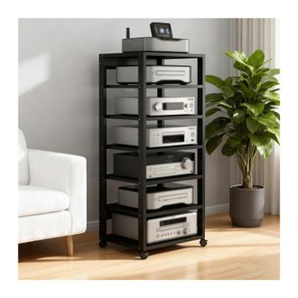 Generic 7-stufiges Audio-Komponenten-Rack, AV-Ger&auml;teschrank mit verstellbaren Holzregalen, bewegliches Audio-Rack, Tower-Player-St&auml;nder for Gaming- und Aufnah