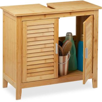 Relaxdays Relaxdays - Armoire dessous lavabo bambou, 60x67x30 cm, 1 grand compartiment, 2 portes, magnétique, salle de bain, nature