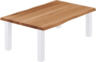 Lamofootwear Manufaktur Esstisch K&uuml;chentisch Schreibtisch Couchtisch aus Massivholz, mit Baumkante 120x80x47cm (AxBxH), Classic, Dunkel/Weiss, LWB-01-A-004-9016Cl