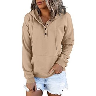 Generic Sweats à Capuche Femme Boutonné Pullover Grande Taille Manche Longue avec Poche Blousons Femme Grande Taille Basique Pull Top Sweat Shirt Automne Hive