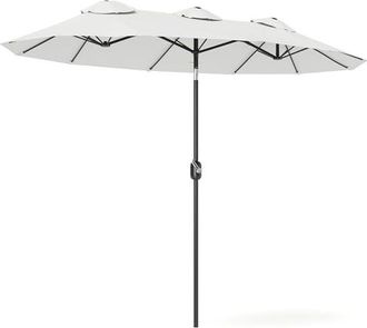 OUTSUNNY Parapluie de jardin doublement inclinable avec ouverture &agrave; manivelle, parapluie dext&eacute;rieur avec 3 prises dair et 12 lattes en acier, 3x1,5x2,2 m, cr&egrave;m