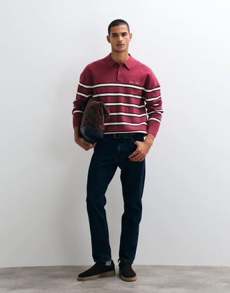 Calvin Klein Jeans lang&auml;rmliges gestreiftes Poloshirt aus Baumwolle in Burgunderrot