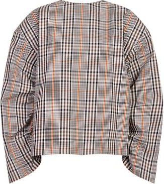 A.W.A.K.E. Blouse courte &agrave; carreaux et manches volumineuses en coton m&eacute;lang&eacute;