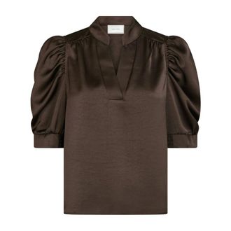 Neo Noir Femme, Blouses et Chemises, Brun, Taille: 36 FR Chemisier en satin avec manches bouffantes