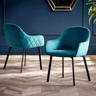Julian Bowen 2er-Set Esszimmerst&uuml;hle Lima, blaugr&uuml;ner Samt, Einheitsgr&ouml;&szlig;e