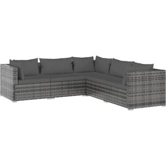 vidaXL 5-tlg. Garten-Lounge-Set mit Kissen Poly Rattan Grau Vidaxl