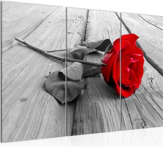 Runa Art Wandbilder Blumen Rosen Bild XXL Wohnzimmer Schlafzimmer Rot Grau Holz 120 x 80 cm 3 Teilig 204431a
