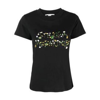 Stella McCartney Dandelion Logo Bedrucktes T-Shirt mit Rundhalsausschnitt - - Tops - Damen - Schwarzk - XS