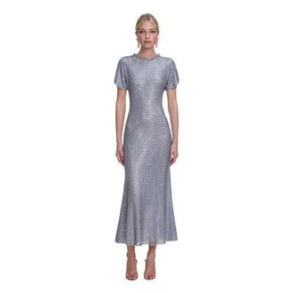 Self Portrait Femme, Robes, Bleu, Taille: 46 FR Robe Midi en Maille Strass