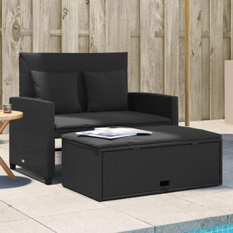 vidaXL Gartensofa mit Kissen 2-Sitzer Schwarz Poly Rattan - Vidaxl