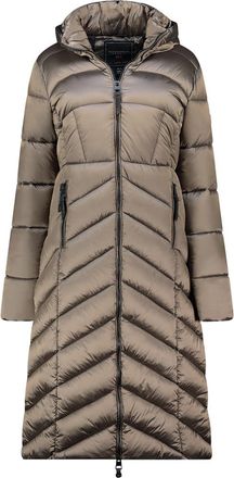 Geographical Norway BLANCHE LONG TAUPE DB LADY 0116 TAUPE (WZ5490F/GN-TAUPE) Damen-Winterjacke beige mit Kapuze, lang, warm, bequem, mit Rei&szlig;verschluss, Gr&ouml;&szlig;e M