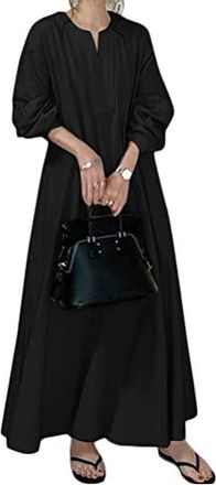 Minetom Robe Maxi Longue Femme Été Casual Robe Blouse Chemisier Party Grande Taille Col V Manches Longues Robe D Noir XXL