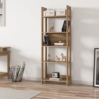 Hanah Home Stylish Oak Bookshelf, 64 cm W x 180 cm H x 30 cm D | 100% Melamine Coated Particle Board, 18 mm Thick | Wall-Mountable, Multiple Shelves for Modern S