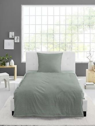 BIERBAUM Bettwäsche 3000, Seersucker Uni, Designed in Germany, Lind 30, 155x220 + 80x80 cm, Komfortgröße