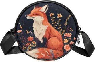 Generic Sac &agrave; bandouli&egrave;re rond pour femme, motif fleurs de renard, sac &agrave; dos avec fermeture &eacute;clair, bretelles r&eacute;glables, sac &agrave; main rond d&eacute;contract&eacute; pour femm