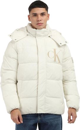Calvin Klein Herren Pufferjacke Essentials mit Kapuze, Weiß (Ivory), XXL
