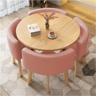 Generic Esstisch mit 4 St&uuml;hlen, modernes rundes Tisch-St&uuml;hle-Set, Balkon-Wohnzimmer-Esstisch, wasserdicht und Anti-Macchia, for kleine R&auml;ume(1)