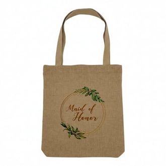 Fabulous Sac Shopping Tote Bag Aspect Lin - Maid of Honor Wedding Bride Flower Circle - Sac de Courses Toile Epaisse 360g Beige Naturel Cabas Port&eacute; Epaule Soli