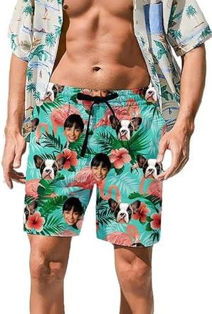 Generic Short de Bain Homme Personnalis&eacute;e Slip de Bain Amusant avec Photo de Visage S&eacute;chage Rapide Maillot Piscine Grande Taille hawa&iuml;enne Boxer Bain Personna