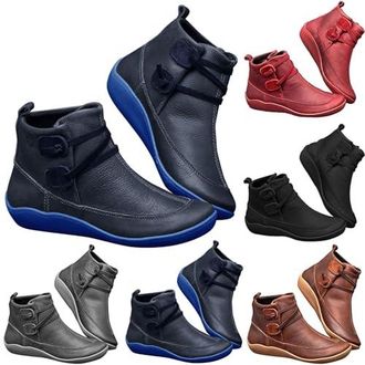 Generic Bottes plates en cuir pour femme - Bottines &agrave; lacets pour femme - Automne et hiver - Confortables - Antid&eacute;rapantes - Imperm&eacute;ables - Chaussures dautomn