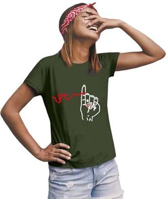 Generic T-shirt d&eacute;contract&eacute; &agrave; manches courtes et col rond pour femme de la Saint-Valentin 2026, vert militaire, L